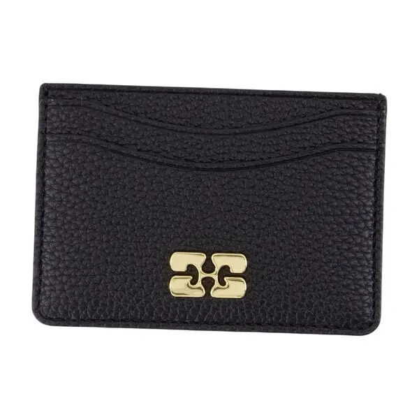 GANNI Bou Grained Gold Card Holder - Black