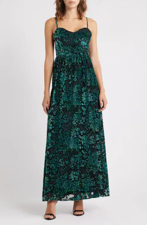 Lulus Minka Floral Velvet Burnout Gown In Emerald Multi - 61% Off |  Editorialist
