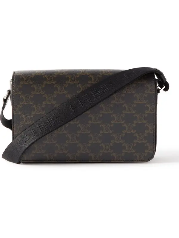 Celine Triomphe Mini Leather-trimmed Logo-print Coated-canvas Messenger Bag - Black