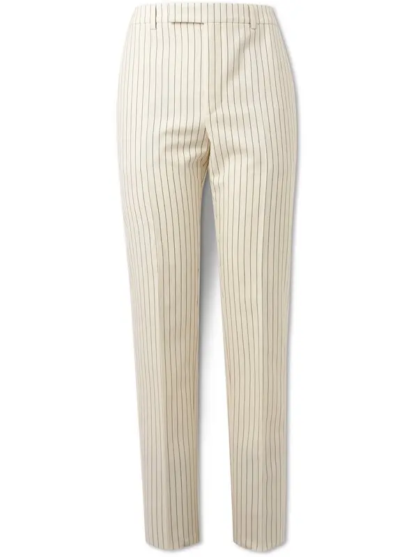 Celine Straight-leg Pinstriped Wool-twill Suit Trousers - Neutrals
