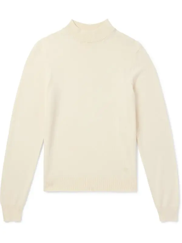 Celine Logo-embroidered Wool-blend Rollneck Sweater - Neutrals