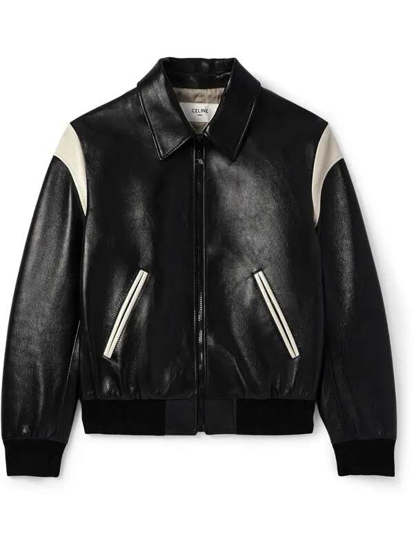 Celine Teddy Slim-fit Colour-block Leather Varsity Jacket