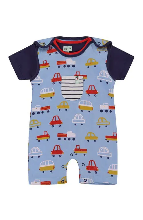 LILLY + SID Organic Cotton Car Print Top And Romper Set