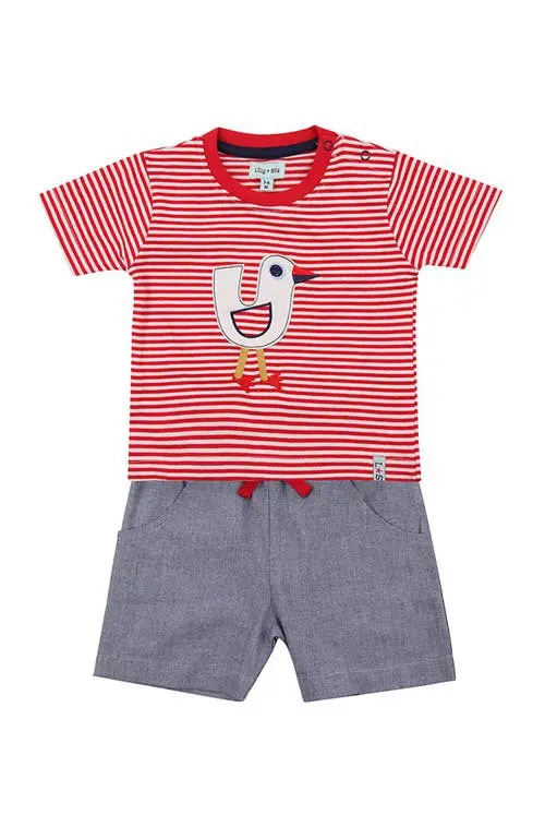 LILLY + SID Organic Cotton Seagull And Stripe Print T-shirt And Short Set