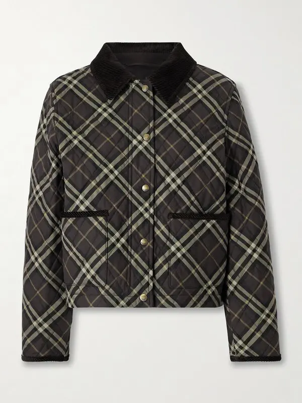 Burberry Corduroy-trimmed Quilted Checked Cotton Jacket - Brown