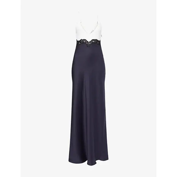 Gabriela Hearst Sleeveless Contrast Silk Maxi Dress - Dark Navy