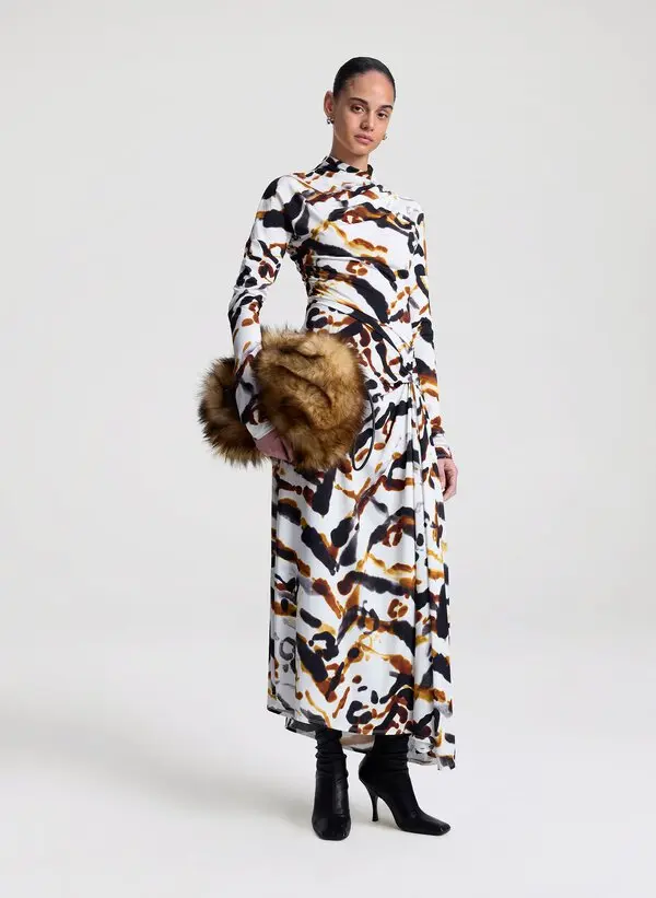 A.L.C. Printed Jersey Maxi Dress - Black/camel