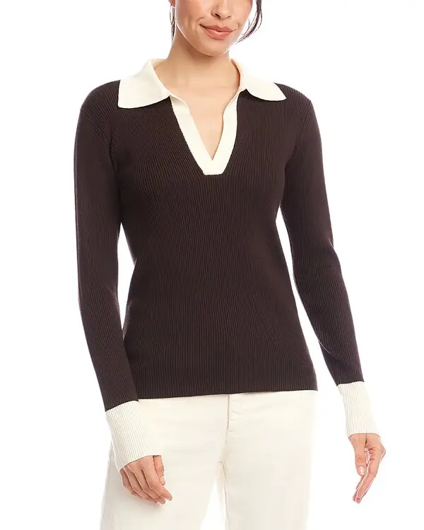 Karen Kane Collared Ribbed Sweater - Chocolate