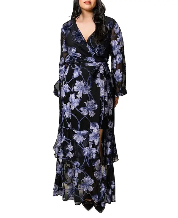 HUTCH Genevieve Long Velvet Wrap Dress