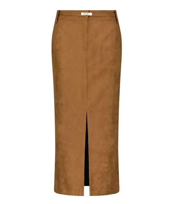 THE NOLI SHOP Kendra Sueded Midi Skirt - Cognac