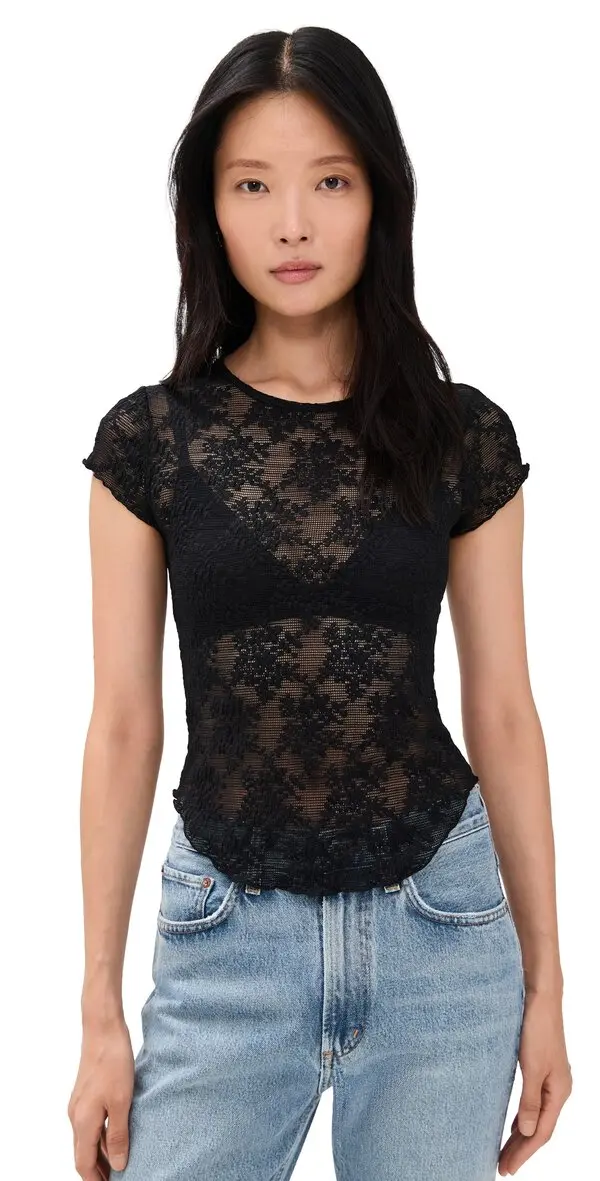 Free People Ready To Go Lace Tee - Black