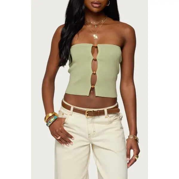 EDIKTED Beaded Cutout Strapless Crop Top