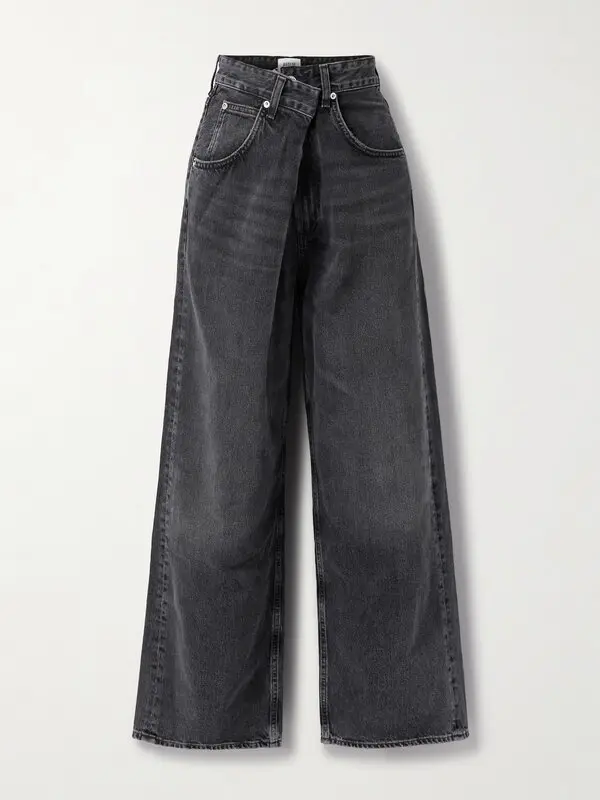 AGOLDE Vana Draped Low-rise Wide-leg Jeans - Black