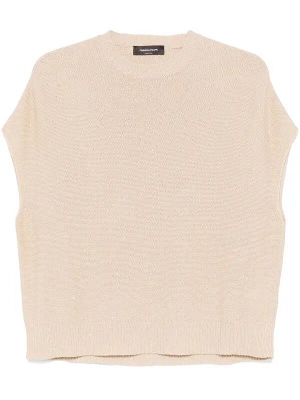 Fabiana Filippi Linen Blend Crewneck Sweater - Beige
