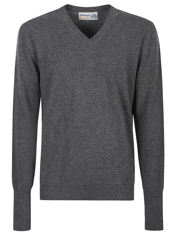 BALLANTYNE Plain V-neck Cashmere Sweater - Grey