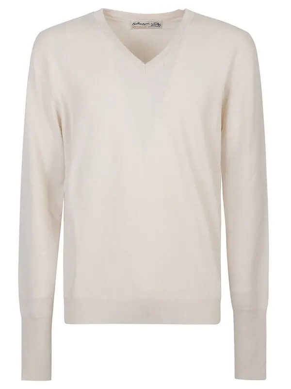 BALLANTYNE Plain V-neck Cashmere Sweater - White