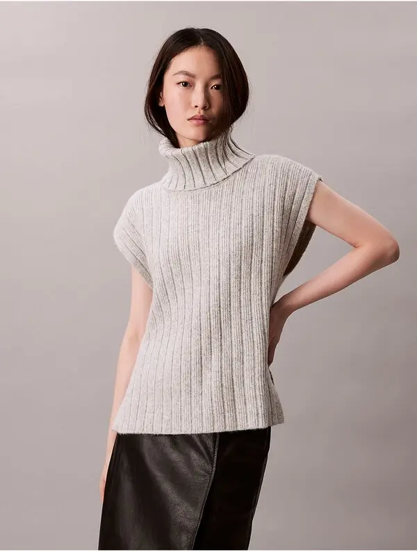 Calvin Klein Ribbed Relaxed Sleeveless Sweater - Light Grey Heather