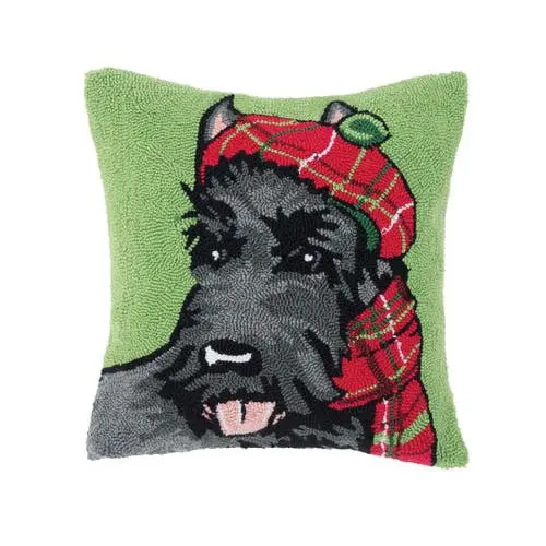 C&F HOME 18" Scottish Terrier Dog Puppy Christmas Hooked Accent Throw Pillow