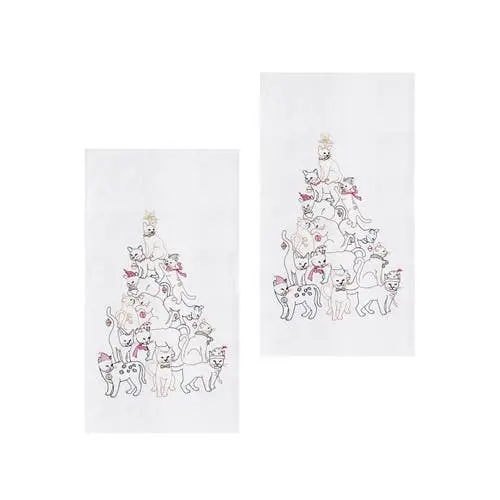 C&F HOME Cat Christmas Tree Flour Sack Kitchen Dishtowel Set Of 2