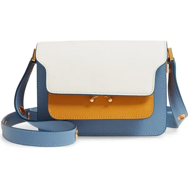 Marni Small Colorblock Leather Shoulder Bag - Natural White/pumpkin/opal