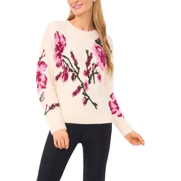 Ted Baker London Rose Jacquard Crewneck Sweater - Vanilla Ice