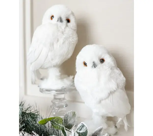SIMPLY STUNNING BY JANINE GRAFF As Is Simply Stunning Set-2 Standing Snowy Owls Janine