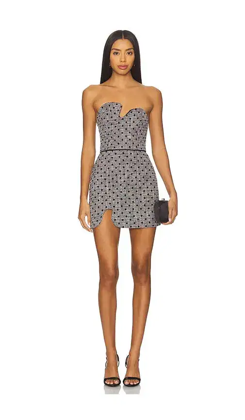 Strapless Mini Puzzle Dress in Black White Tweed | S | Amanda Uprichard
