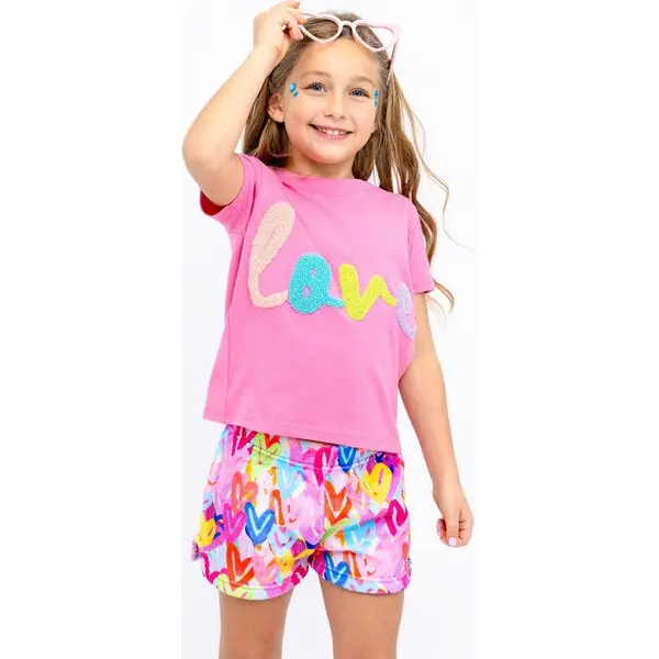 PREPPY GOOSE Plush Graffiti Hearts Loungewear Shorts