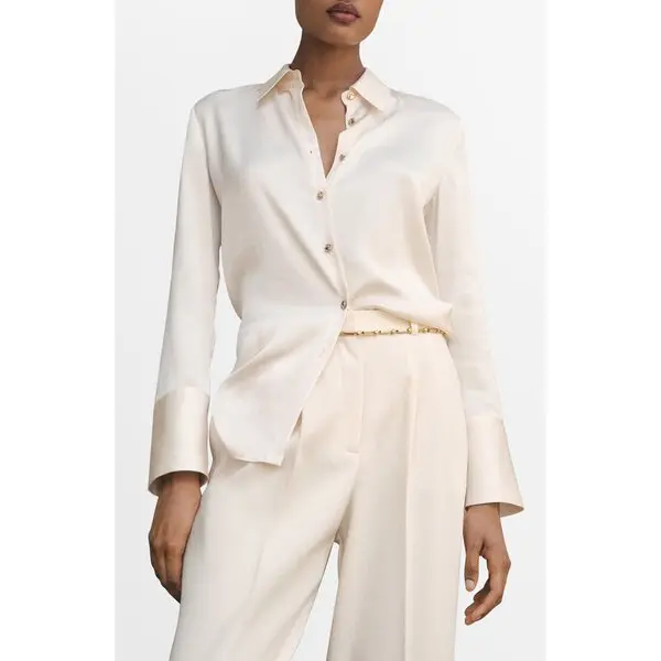 Mango Flowy Satin Shirt - Ecru