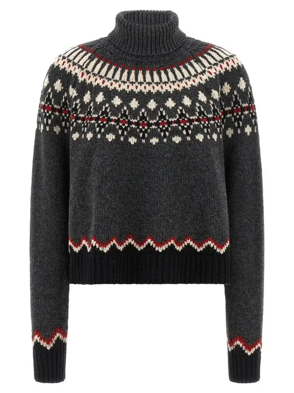 Alanui Virgin Wool Jacquard Turtleneck Sweater - Gray