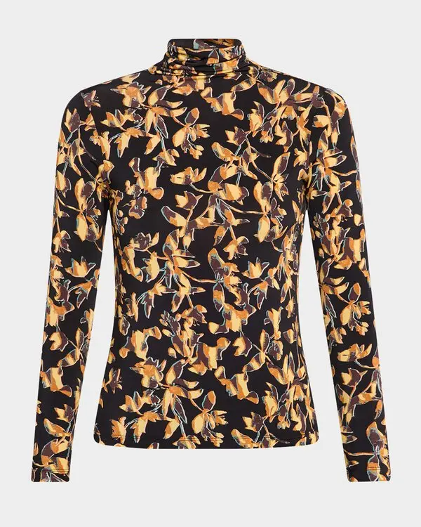 Ulla Johnson Aurelia Floral Jersey Turtleneck Top - Solaris