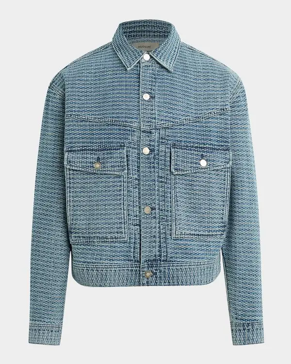 Hudson Jeans Cropped Textured Denim Trucker Jacket