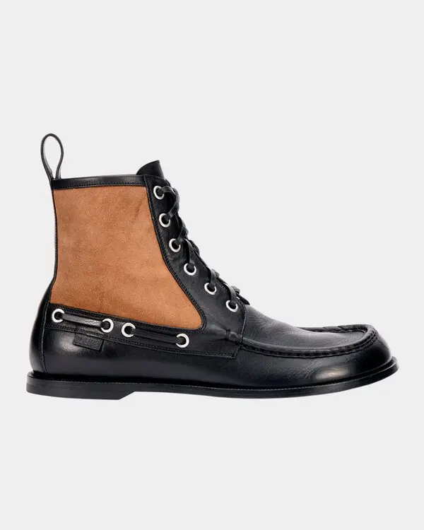 Loewe Campo Leather And Suede Boots - Black/chocolate