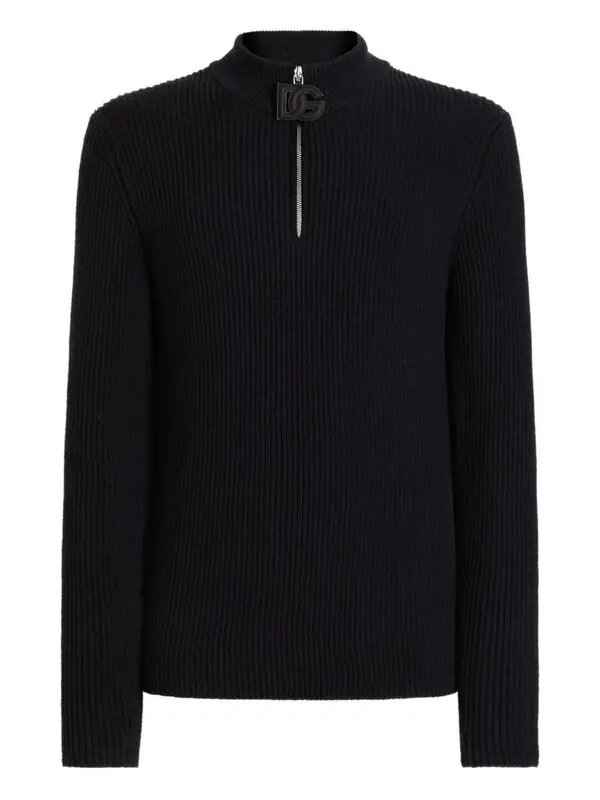 Dolce & Gabbana Ribbed Wool Sweater With Zip - Blue