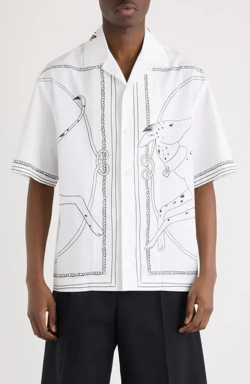 Jacquemus La Chemise Jean Dog Print Camp Shirt - Print Dog White/black