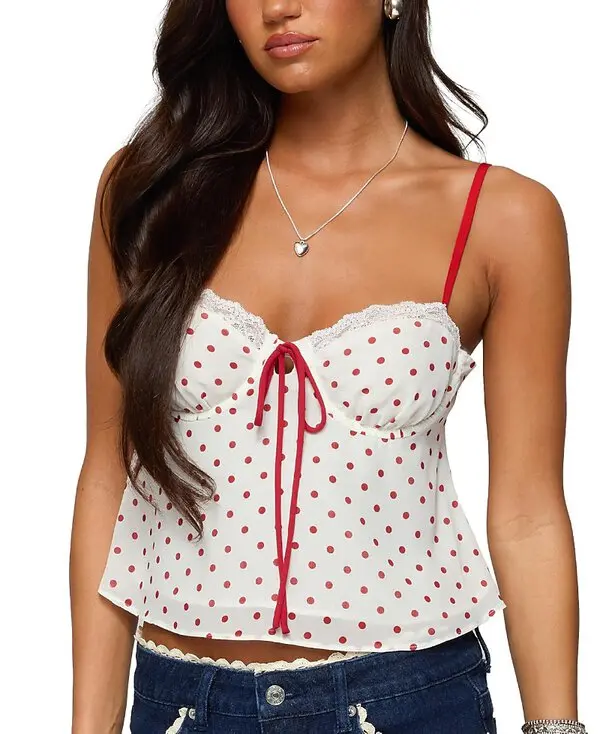 EDIKTED Polka Dot Cupped Chiffon Top