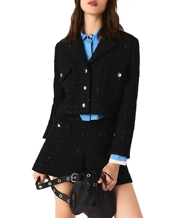 Maje Sequin-embroidered Tweed Jacket - Black