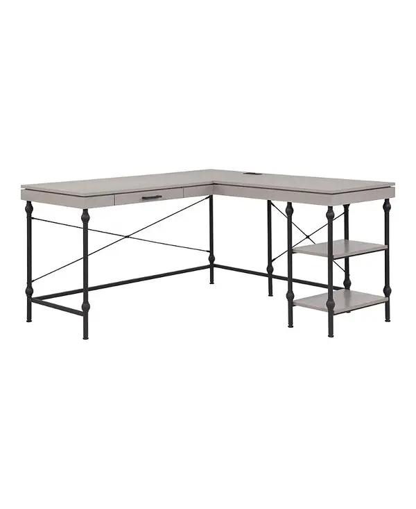 FURNITURE OF AMERICA Hudson Steel L-shape Corner Desk With Usbs And Outlets - Antique Gray
