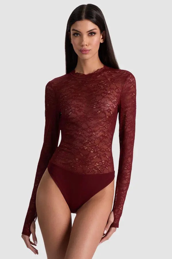 Alice + Olivia Taeyn Lace Bodysuit - Burgundy