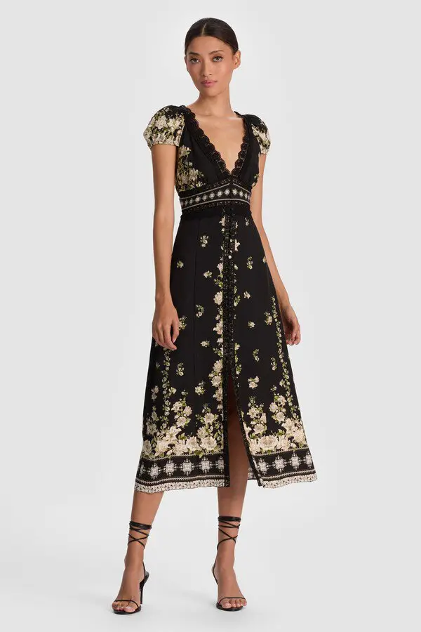 Alice + Olivia Rose Printed Midi Dress