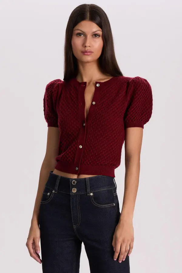 Alice + Olivia Sabine Cashmere Cardigan - Burgundy
