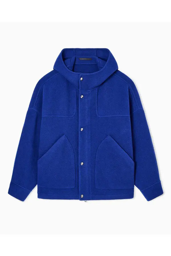 Giorgio Armani Cashmere Double Cloth Pea Coat With Hood - Blue