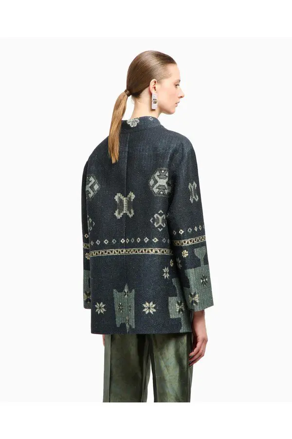 Giorgio Armani Printed Tussah Silk And Cotton Pea Coat