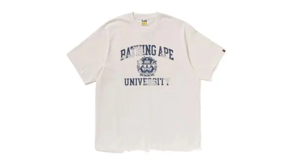 BAPE Spray Print College Logo Relaxed Fit Tee Shirt - Ivory