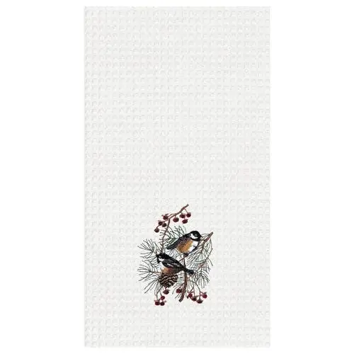 C&F HOME Chickadees Waffle Weave Cotton Kitchen Towel - White