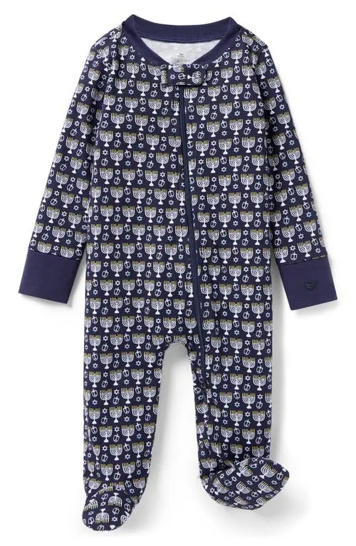 PETITE PLUME Printed Pima Cotton One-piece Pajamas - Navy