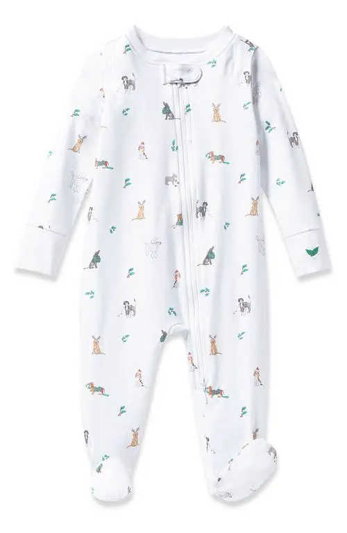 PETITE PLUME Jingle Paws Fitted One-piece Pima Cotton Pajamas - White