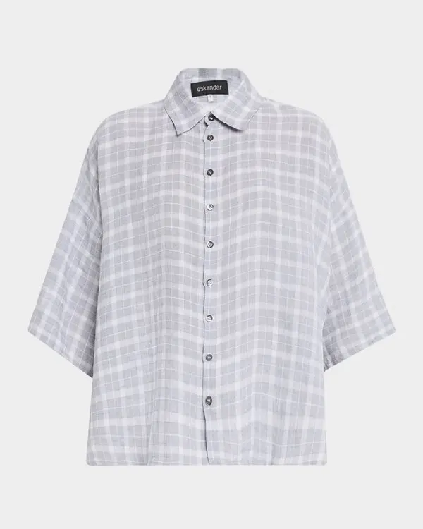 Eskandar Sloped Shoulder Linen Shirt