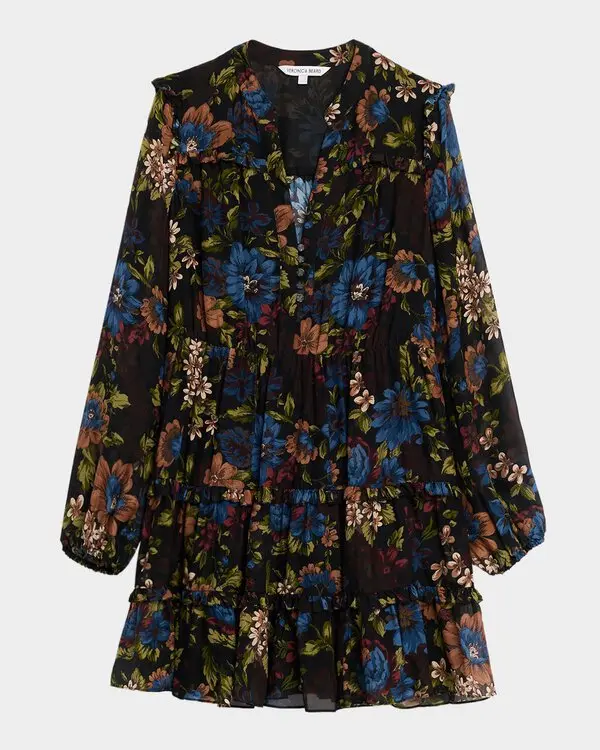 Veronica Beard Floral Silk Mini Dress - Black Mult