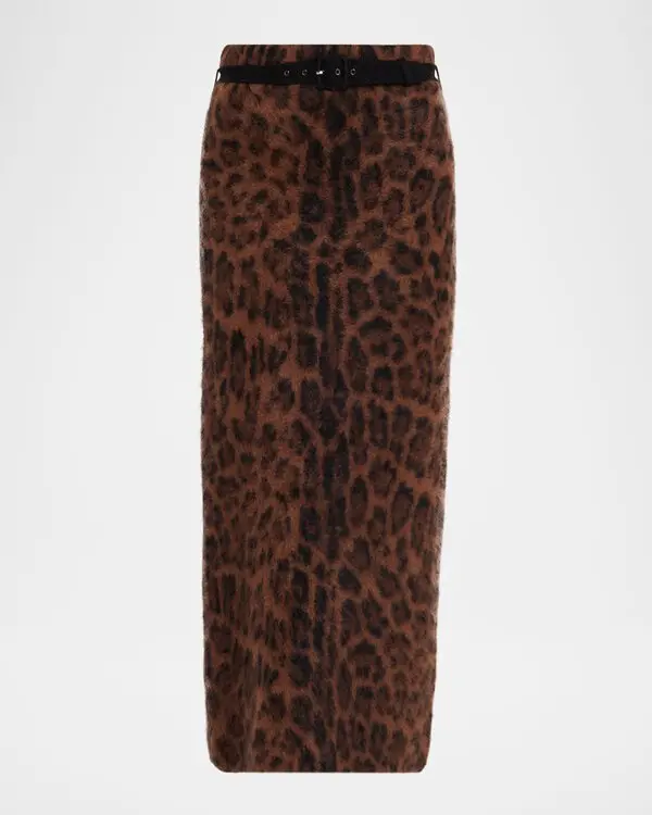 Adam Lippes Levi Belted Brushed Cashmere Midi Skirt - Leoprd